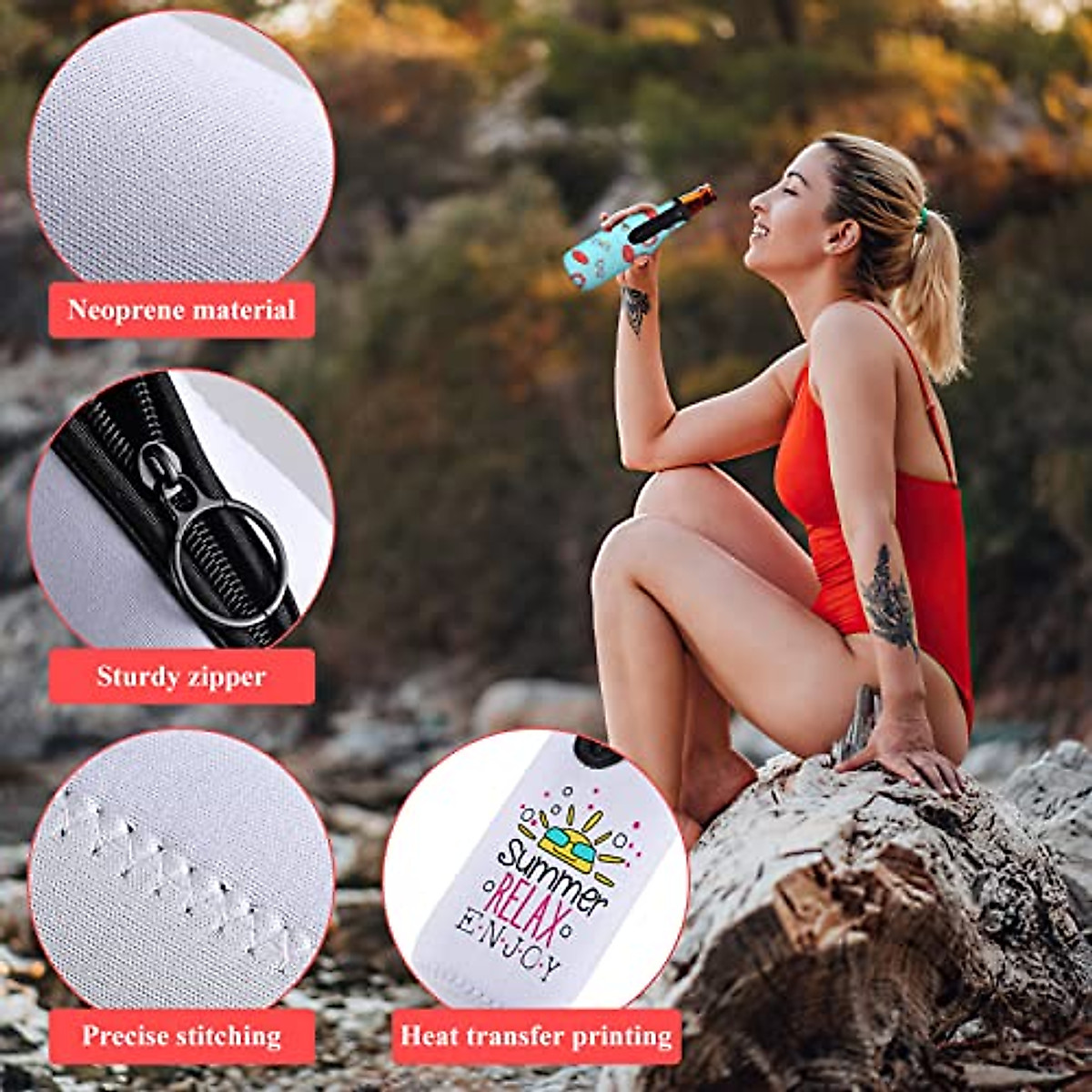 Sublimation Blanks Beer Bottle Insulator Sleeve, 12 Pack 12oz Standard Beer Bottle Cooler Covers Zip-up Bottle Jackets Personalized Sublimation Neoprene Sleeves for Summer Pool Beach Party Favors
