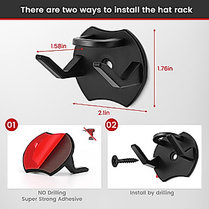 Lrgkcne Adhesive Hat Rack for Wall Baseball Caps, 16 Pack Hooks for Hats, Strong Hold hat Wall Organizer, Minimalist hat Display Rack, No Drilling Hat Racks for Door,Bedroom,Closet Black