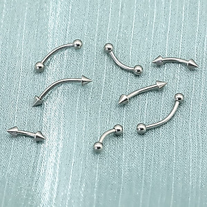 BLISI 8PCS 16G Implant Grade Titanium Silver Curved Barbell Eyebrow Piercing Rings Vertical Labret Lip Jewelry Rook Piercings 6mm/8mm/10mm/12mm Body Piercing Jewelry