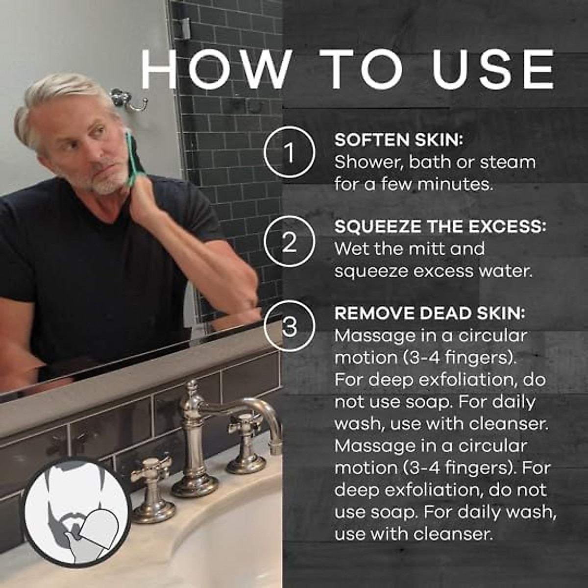 Dermasuri Beard Scrub and Body Polish Mitt for Deep Exfoliation​ - Part of a Skincare Kit for Bearded Men - Cleanse Skin Debris & Brush Away Ingrown Beard Hair - Shaving & Grooming Accessories for Men