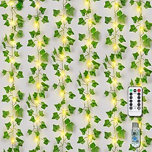 21 Feet Fake Vines with 50 LED USB Powered String Lights, Artificial Plants, Room Decor, Hanging Fake Ivy Greenery Garland Plants,Fake Leaves for Balcony Decor/Wall Decor/Garden Decor/Patio Decor