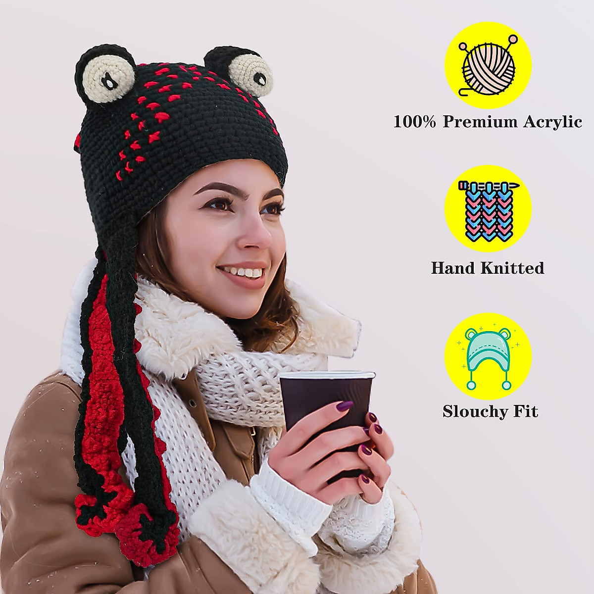 Aizami Knitted Winter Hat Knit Beanie Octopus Hat Unique Soft and Warm Hand Weave Hat for Women and Men Christmas Hat Black