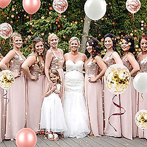 Rose Gold Balloons Garland Kit, 112 Pack Rose Gold Confetti Balloons and White Balloons Garland with Strip for Wedding Birthday Baby Shower Anniversary Party Decorations