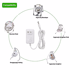 Power Cord Replacement for Ingenuity/Fisher Price Snugapuppy Baby Swing, 6V DC/AC Adapter Charger