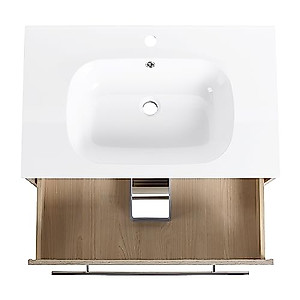 QuixotYDDZ 30" Wall-Mounted Bathroom Vanity Cabinet with Gel Sink Top, Single Sink Floating Bathroom Vanity with Two Drawers, Bathroom Storage Cabinet for Small Space, White Oak