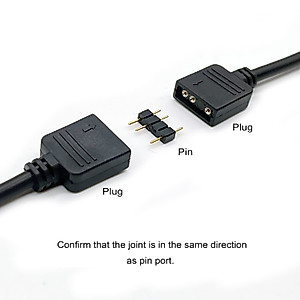 Jstincal (3-Pack) ARGB Extension Cable, 5V 3-Pin Addressable RGB Extension Cable, 1-to-1 Female to Female ARGB Cable for Extend Computer PC ARGB Fans/ARGB LED Lights, 30cm / 11.8in