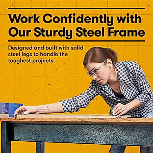 Fedmax Work Bench - 61" Rolling Portable Workbench for Garage - Metal with Acacia Hardwood Top, Adjustable Legs