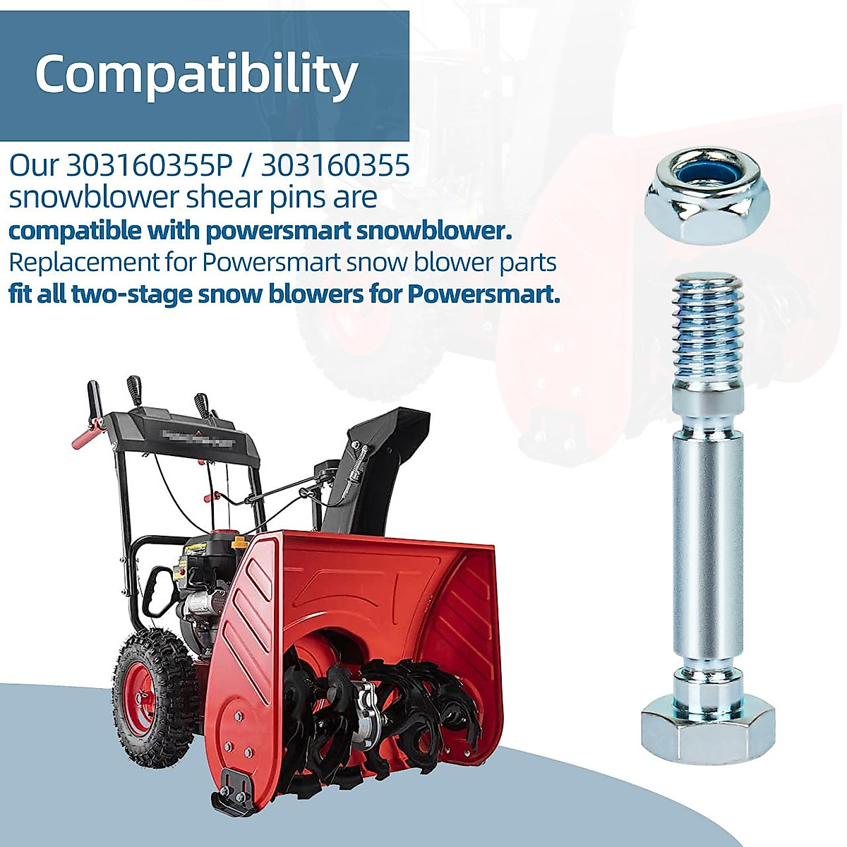 Sconva Snow Blower Shear Pins 303160355P / 303160355 Replacement Parts for PowerSmart Snow Blower (Pack of 8)