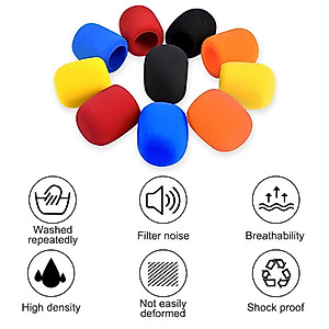 RETON 2 Pack Microphone Flag Station Square Cube Shaped Interview Mic Logo, Black ABS Mic Flag Microphone Accessories for Reporter KTV Host, with 10 Pcs Microphone Foam Cover