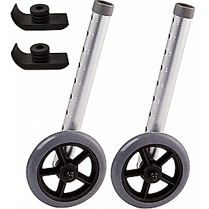Walker Wheels and Ski Glides 1 Pair, Rubber Universal Walker Caster Wheel with 8 Height Adjustable, Replacement Rollator Accessories, 4 PCS