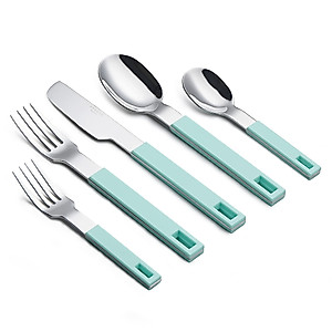 ANNOVA Silverware Set 20 Pieces Stainless Steel Cutlery Color Block Handle Modern Style Flatware - 4 x Dinner Knife; 4 x Dinner Fork; 4 x Salad fork; 4 x Dinner Spoon; 4 x Dessert Spoon (Turquoise)