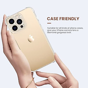 Goton 2 Pack Bling Camera Lens Protector Compatible with iPhone 13 Pro Max & 13 Pro - Glitter Diamond Metal Lens Protective-decoration Cover Accessories, Gold+Gold