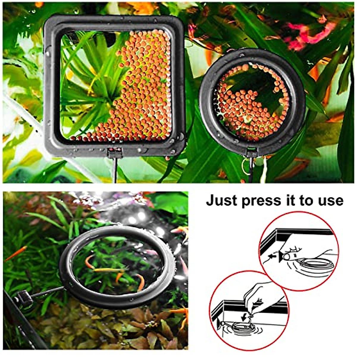 Cobee Fish Feeding Ring, 2 Pieces Aquarium Fish Feeder Fish Tank Food Feeder Circle Tank Accessories for Guppy Bettas Goldfish Turtle (Black)