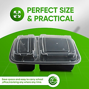 Fonteme 2 Compartment Meal Prep (50 Pack) Food Container with Airtight Lids | Easy Portion Control | Freezer & Microwave Safe Stackable BPA Free Plastic Rectangular Disposable Storage Container