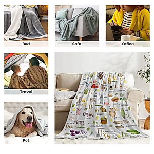 Farm Animals Blanket Cute Alphabet Blanket Alphabet Learning Gift for Kids Girls Boys Super Soft Flannel Throw Blanket for Sofa Couch Camping Travel Warm Cozy Bed Home Decor,40"x50"for Kids/Baby