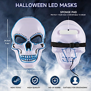 Zoylofg Halloween Cosplay LED Mask,Skull/Clown Scary Masks with 3 Lighting Modes,Rave Face Masks for Men Women, Costume for Halloween Party(Blue)