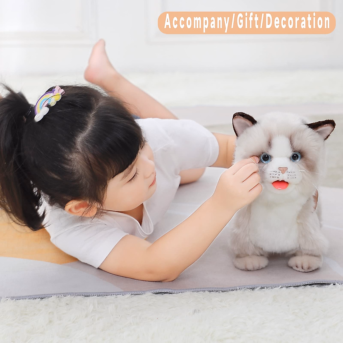 Electronic Interactive Cat Simulation Ragdoll Cat-Realistic Handmade Toy Cat with Walking, Barking, Wagging Tail & Talking-Like Real Robotic Present Pet Toy for Toddler Kids Girls Boys