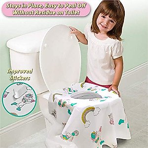 Disposable Toilet Seat Covers for Toddlers, Extra Large Individually Wrapped Unicorn Paper Potty Training Liners for Kids, Portable, Flushable with Non-Slip Adhesives, Potty Shields, Airplane & Travel