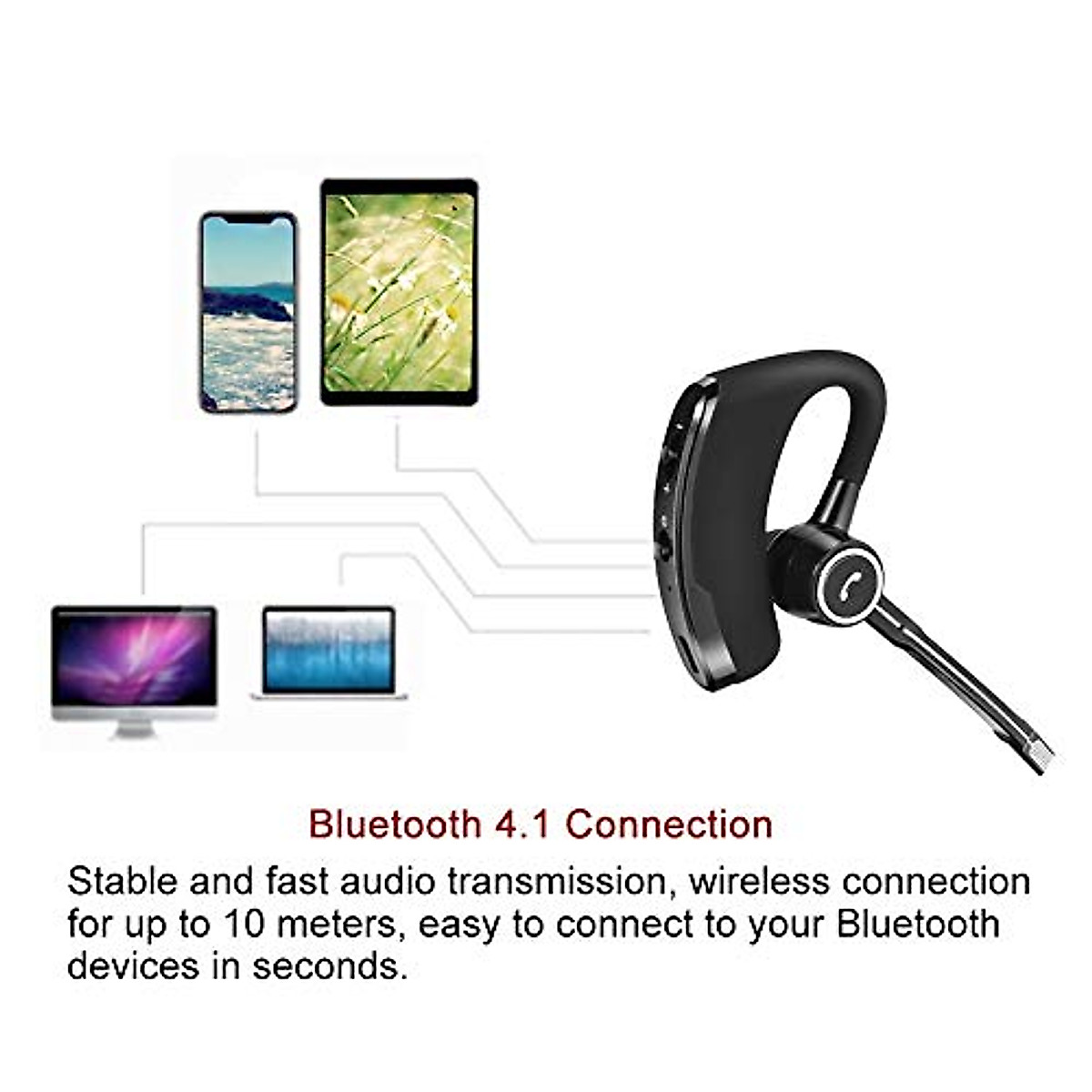 V8s Bluetooth Headset Car Wireless Earpiece Handsfree 120H Standby Time Business Style Bluetooth Earpiece Headphone Clear Voice Capture in-Ear Wireless Earbuds for Cellphone