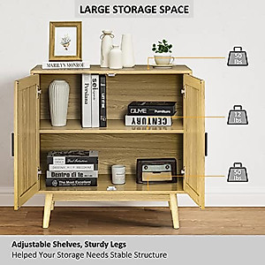 Mufico Buffet Sideboard Cabinet,Rattan Storage Cabinets with Door and Shelves, Accent Console Coffee Bar for Bar, Dining Room, Hallway, Cupboard Living Room