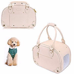 PetsHome Dog Carrier Purse, Pet Carrier, Cat Carrier, Foldable Waterproof Premium Leather Pet Travel Portable Bag Carrier for Cat and Small Dog Home & Outdoor Beige