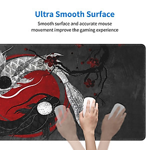 Browrrsson Japanese Art Mouusepad Japanese Art Koi Fish Gaming Mouse Pad Extended Stitched Edges Mousepad,Large Mouse Mat Desk Pad Personalized The Office Mouse Pad 31.5 X 11.8 Inch