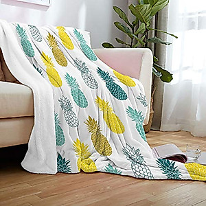 Plush Fleece Throw Blanket | Fuzzy, Soft, Warm, Cozy, Reversible Blanket for Bed Couch Sofa Chair Travel- 39" x 49" Colorful Pineapple