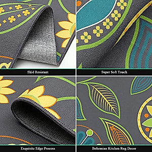 HEBE Floral Kitchen Rug Sets 3 Piece with Runner Non Slip Kitchen Rugs and Mats Washable Kitchen Mats for Floor Boho Area Rugs Doormat Carpet for Hallway Entryway Laundry Living Room
