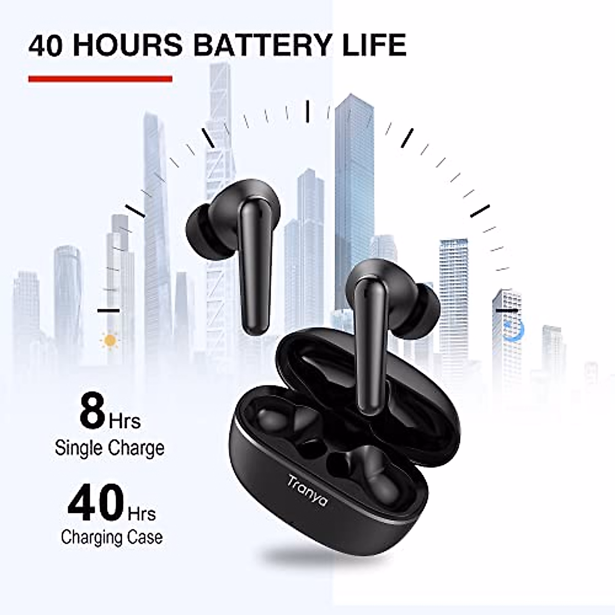 TRANYA T30 Wireless Earbuds, Immersive Sound with Deep Bass, 40H Playtime, 4 Microphones for Clear Call, Bluetooth Earbuds with Low-Latency Game Mode, IPX7 Waterproof Headphones for Sports