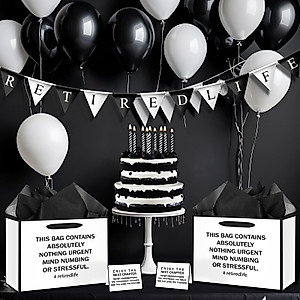 Black White Retirement Gift Bags Retirement Theme Paper Wrapping Bag with Tissue and Funny Retirement Card Black White Happy Retirement Party Decorations Gifts for Men Women Farewell Going Away Party Supplies