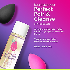 beautyblender Original & Pro Beautyblender Makeup Sponge for blending foundations, powders and creams+ Liquid Blendercleanser 3oz Set, vegan, cruelty free