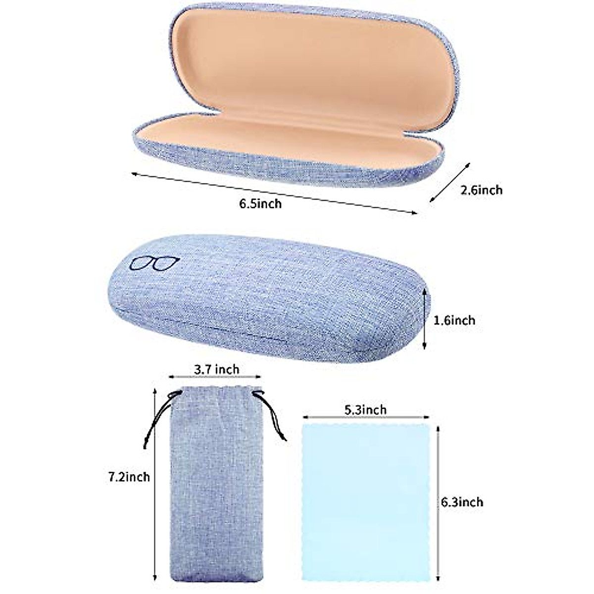 3 Sets Hard Shell Eyeglasses Case Fabric Portable Drawstring Bag with Cleaning Cloth for Glass Storage