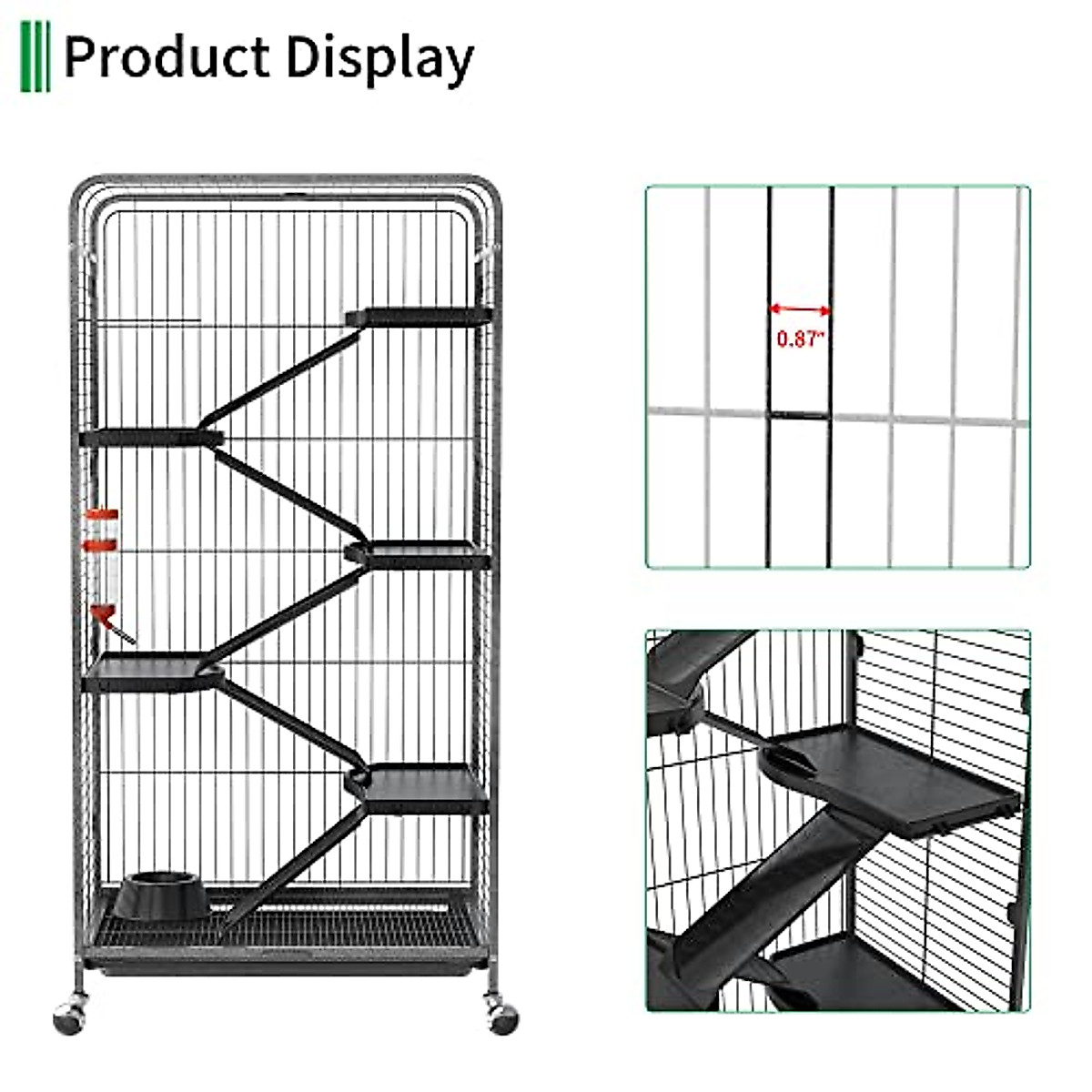 YITAHOME 52-inch Metal Ferret Chinchilla Rat Cage Small Animal Cage with Rolling Stand Indoor Outdoor for Squirrel/Guinea Pig/Bunny/Cat/Rabbit, Black (MAYIH0010153MA)