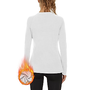 WOWENY Thermal Shirts for Women Base Layer Ultra Soft Fleece Lined Long Sleeve Top Thermal Underwear Winter Cold Weather(White,Medium)