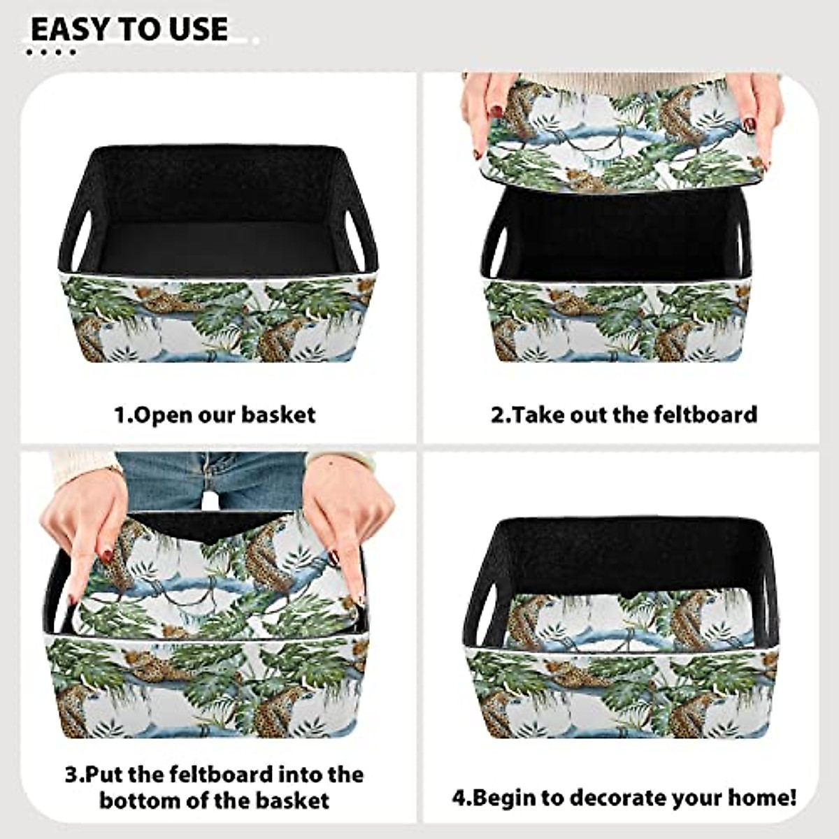 Leopards in Tropics Storage Basket Felt Storage Bin Collapsible Closet Baskets Decorative Baskets Organizer for Pet Supplies Magazine
