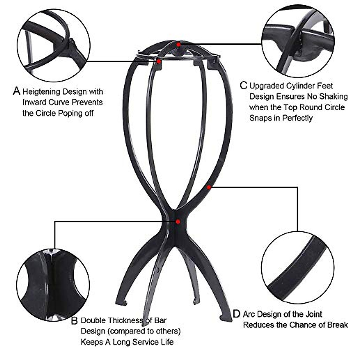 Ruiwen hair 6PCS Wig Stand Portable Wig Stand Collapsible Wig Holder Durable Wig Display 13.8 Inch Tool Travel Wig Stand for All Wigs