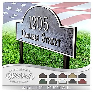 Whitehall™ Personalized Cast Metal Address plaque - LAWN MOUNTED Arch Plaque. Made in the USA. BEWARE OF IMPORT IMITATIONS. Display your address and street name. Custom house number sign.