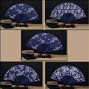 Handmade Folding Fan Folding Fan, Hand-held Fan,Handheld Outdoor Dancing Festival Women Gift Folding Fan Flower Prints Cloth Fan Folding Fan Handheld Fan (Color : A)