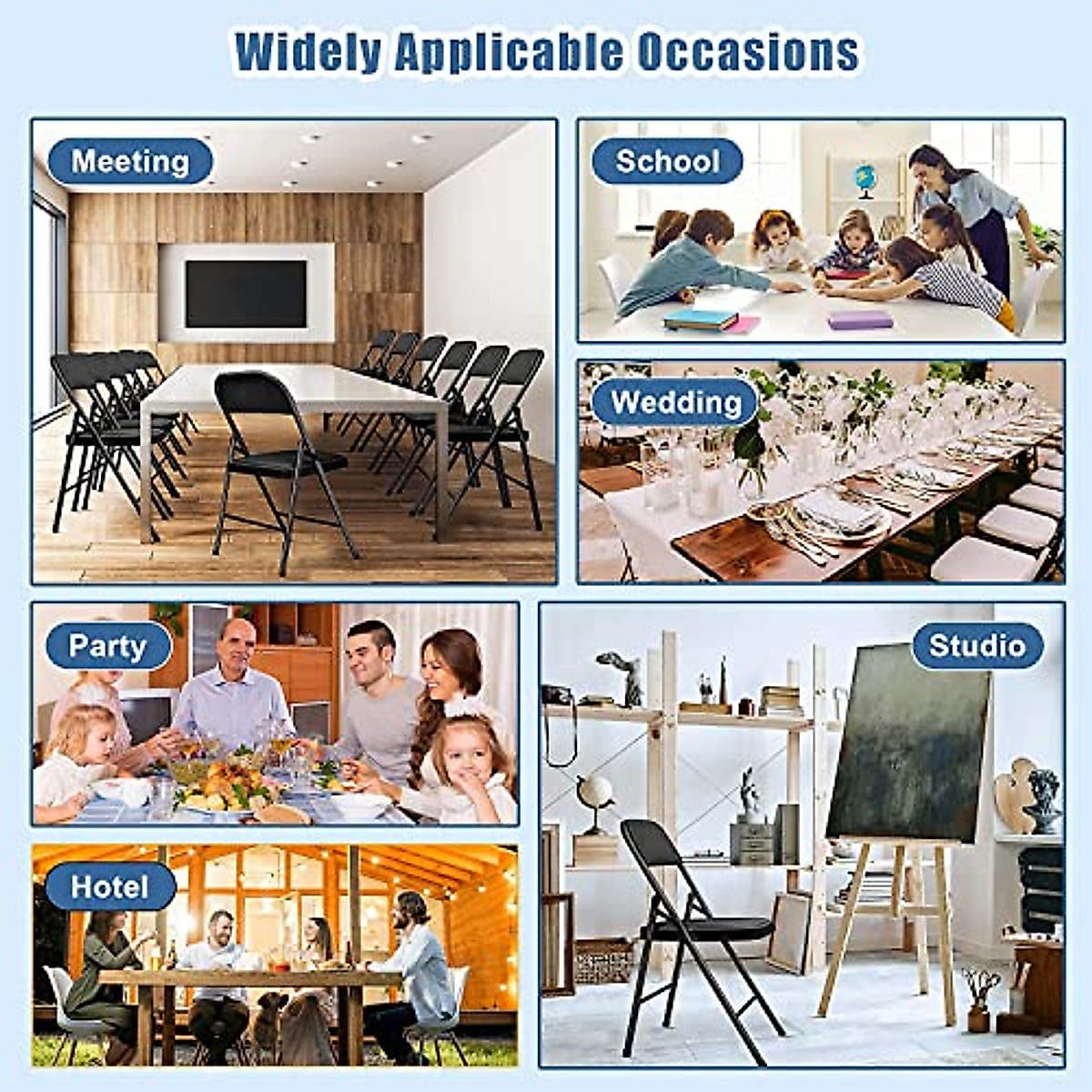 GIVIMO Folding Chairs with Padded Seats 6 Pack Black Metal Padded Folding Chair with Steel Frame for Events Office Wedding Party - 330 lb Capacity