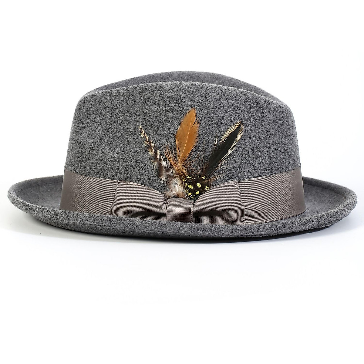 MONTIQUE - Long Lasting Lightfelt 2 1/2 inch Wide Brim Wool Felt Hat for Men, Fedora for Men, Felt Dress Hat for Men, White Hats for Men, Men's Fedora Hat - Grey - X-Large - H60