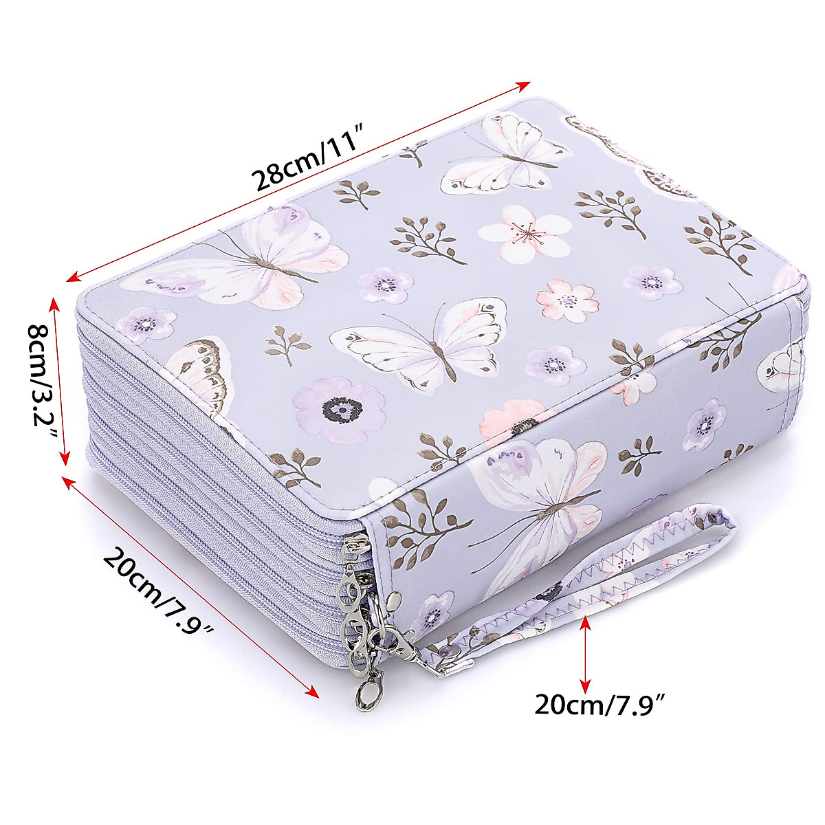 BTSKY Colored Pencil Case- 200 Slots Pencil Holder Pen Bag Large Capacity Pencil Organizer with Handle Strap Handy Colored Pencil Box with Printing Pattern (Purple Butterfly)