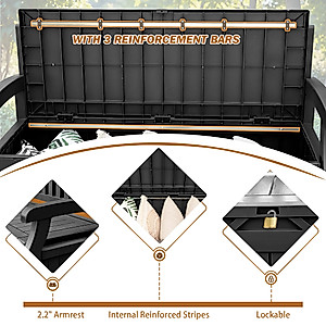 Devoko 80 Gallon Storage Bench Deck Box Lockable for Patio Furniture, Garden Decor and Outdoor Seating for Cushions, Garden Tools and Pool Supplies. (Black)