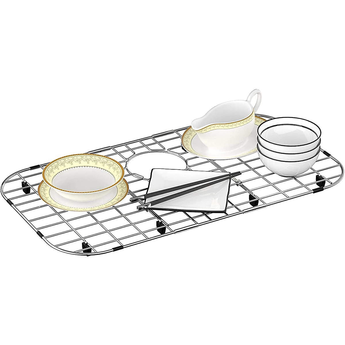 SANNO Kitchen Sink Grate Stainless Steel Sink Protector for Kitchen Sink Dish Drying Rack, Expandable Dish Drainer