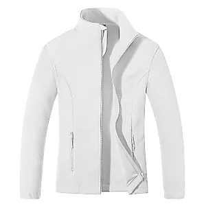 MAGCOMSEN White Fleece Jacket for Women Lightweight Full Zip Coats Soft Warm Polar Fleece for Winter, M