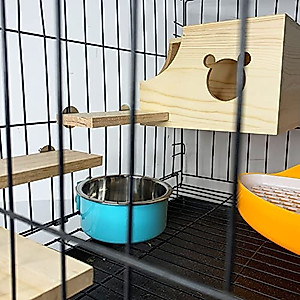 kathson Wood Chinchilla House Natural Handcrafted Guinea Pig Hideout Small Animals Hut with Window and Wooden Climbing Platform x 4 for Guinea Pigs Chinchilla Squirrel Hedgehog