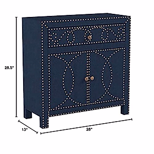 SEI FURNITURE Florian Double Door Navy Cabinet - Ornate Design - 2 Door Cabinet w/ Removable Shelf