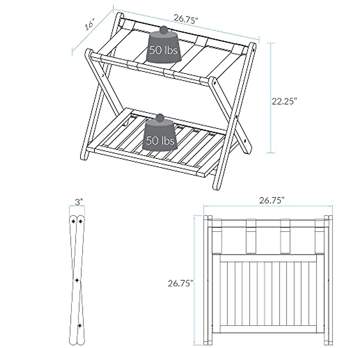 Casual Home Shelf-White Luggage Rack, 26.75" Wide