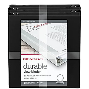 Office Depot® Brand Durable View 3-Ring Binder, 1 1/2" Round Rings, 49% Recycled, Black, Pack Of 4