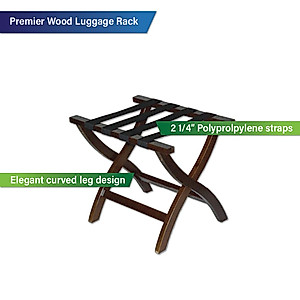 CSL Premier Wood Luggage Rack for Hotel Guest Room, Bedroom for Suitcases, Bags, Foldable for Easy Storage, Dark Brown Finish