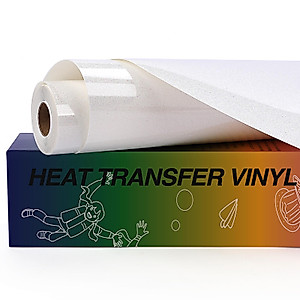 HTVRONT Rainbow White Glitter Heat Transfer Vinyl Roll - 10" x 10 FT White Glitter Iron on Vinyl, White Glitter HTV Vinyl for Shirts - Easy to Cut & Weed